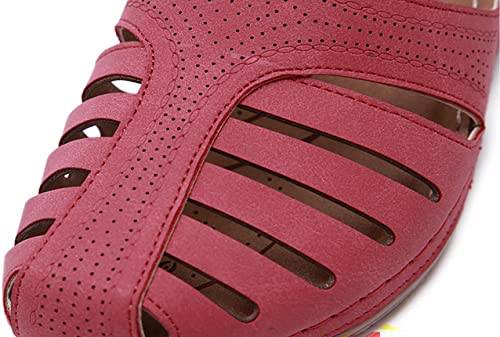 FUHUAQI Women's Retro Thick Sole Sandals Hollow Orthopedic Shoes Retro Posmiah Corner Fighter Outdoor Shoe Puse -Up Slope Thick Sole Sandals Slippers Black 38