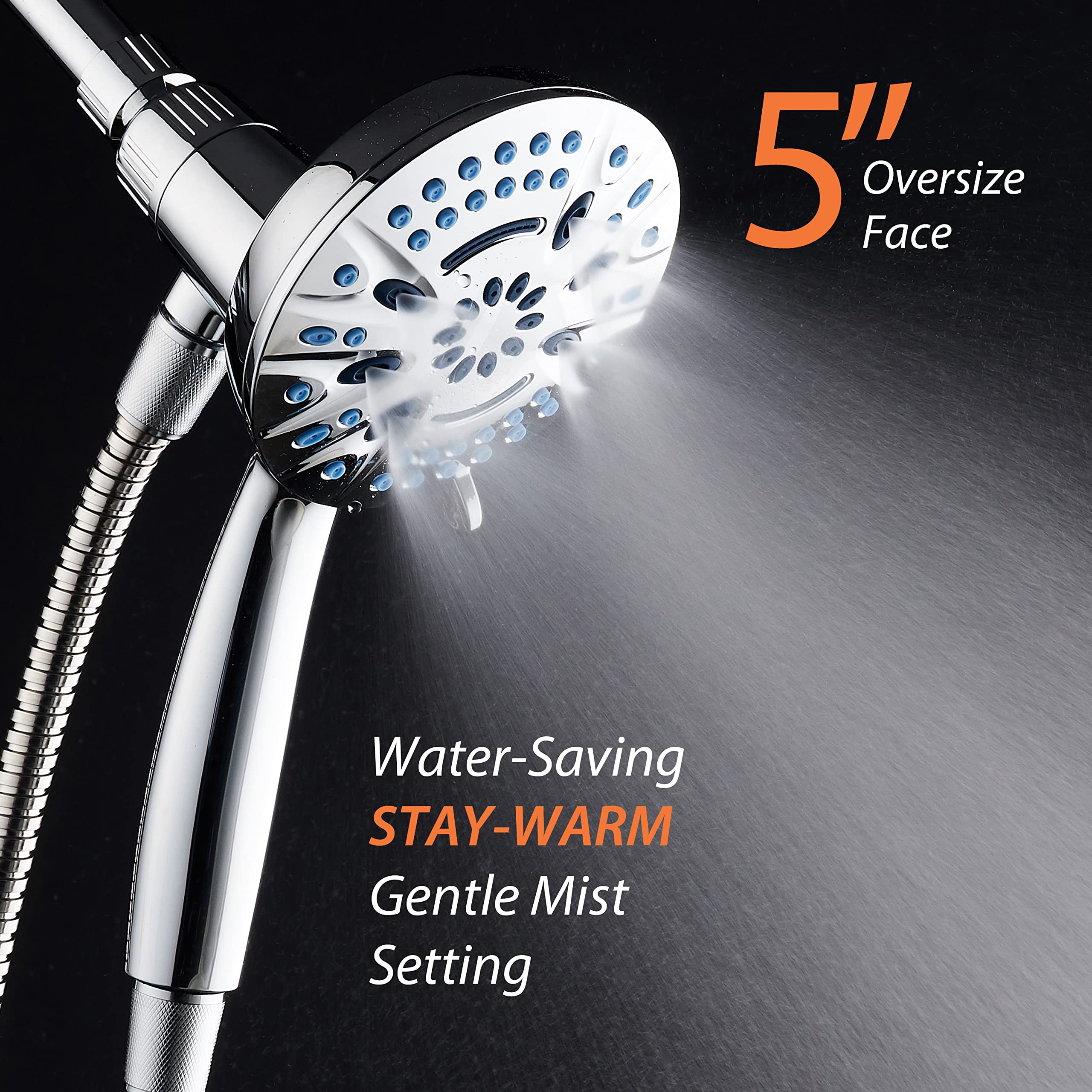 Magneton by AquaCare High-Pressure 8-mode Handheld Shower Head with Magnetic Guidance Docking System - 2 Magnetic Brackets, 5 inch Face, Hygienic Jets, 6 ft. Stainless Steel Hose/All Chrome Finish