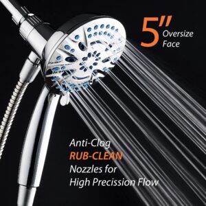 Magneton by AquaCare High-Pressure 8-mode Handheld Shower Head with Magnetic Guidance Docking System - 2 Magnetic Brackets, 5 inch Face, Hygienic Jets, 6 ft. Stainless Steel Hose/All Chrome Finish