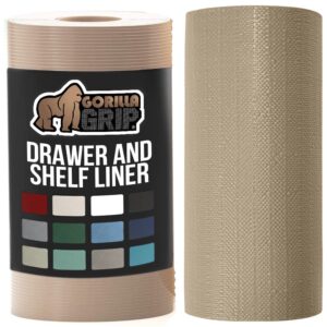 gorilla grip ribbed drawer liner and drawer liner, ribbed liner size 17.5x10, waterproof liners for drawers, shelf liner size 17.5x20, non adhesive liners, both in beige, 2 item bundle