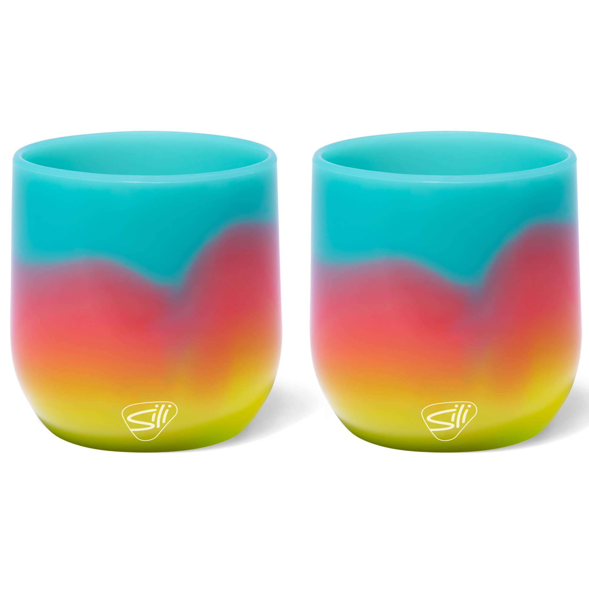 Silipint: Silicone 12oz Stemless Wine Glasses: 2 Pack Aurora - Reusable Flexible & Unbreakable Cups, Sustainable, Hot/Cold Drinks