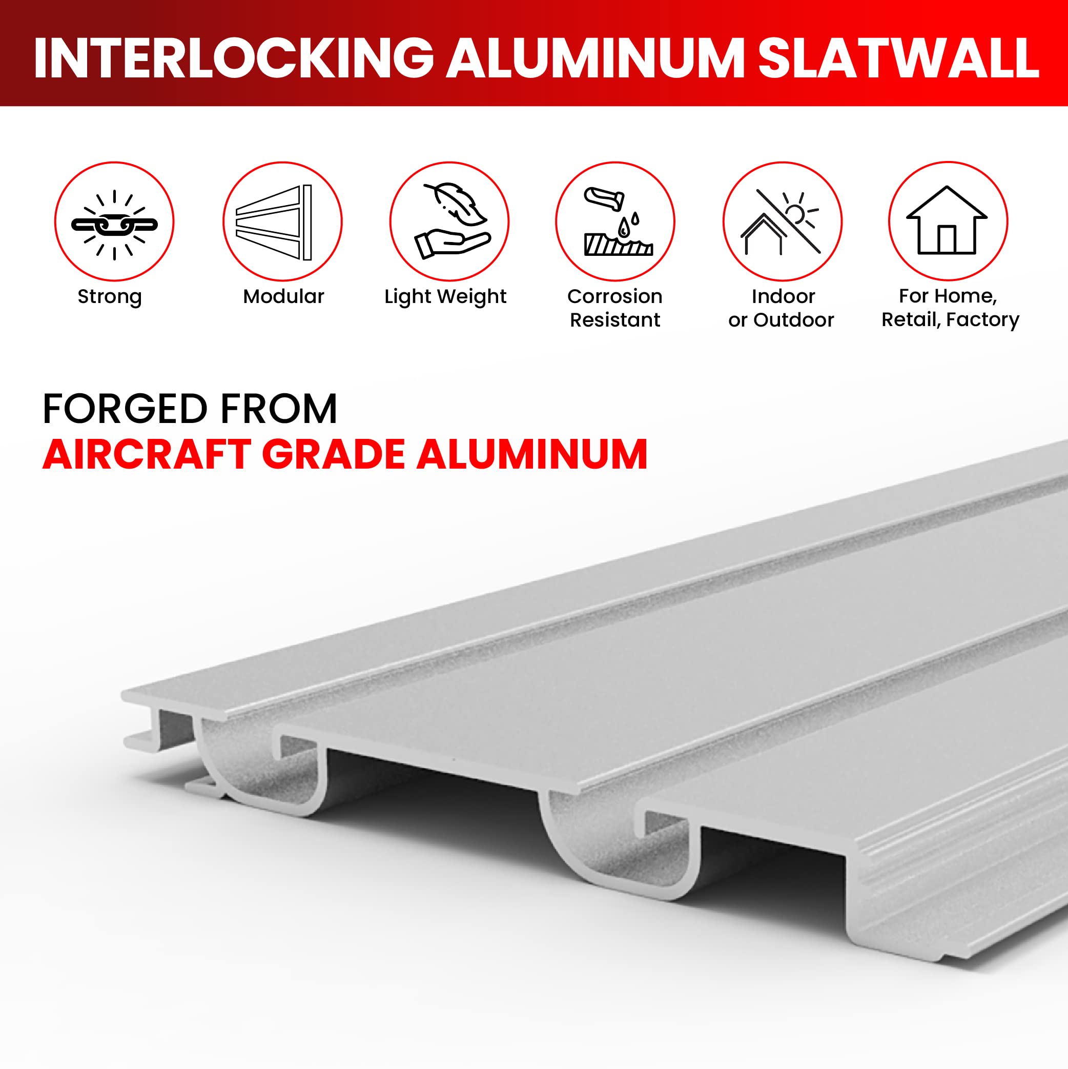 DLDIRECT DiamondLife Aluminum Slatwall Panel Garage Wall Organizer Heavy Duty Wall Mounted Slat Wall Rack, Interlocking Paneling for Garage Wall Slat Board Storage System - Silver (8'H x 4'W)