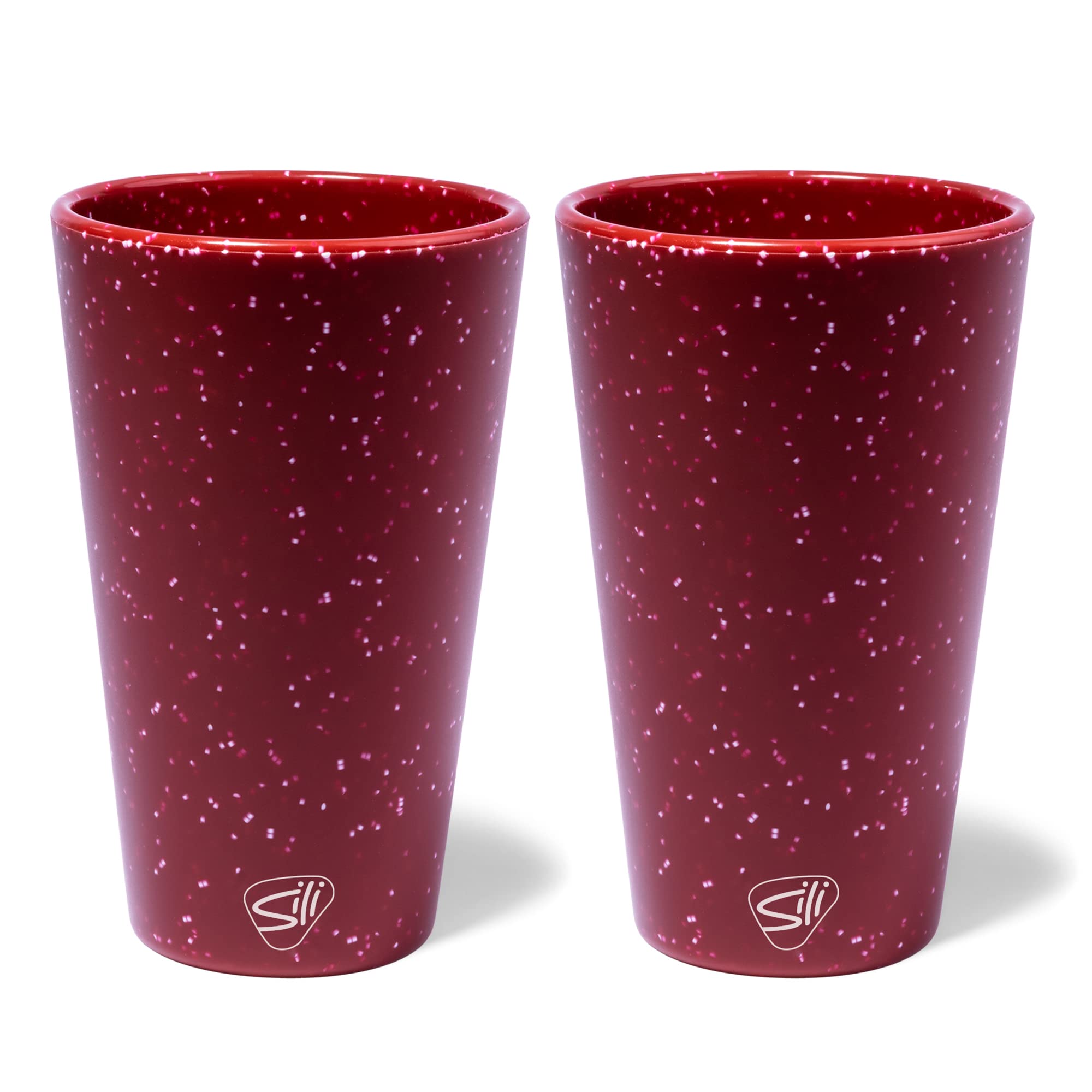 Silipint: Silicone Pint Glasses: 2 Pack Speckled Red - 16oz Unbreakable Cups, Flexible, Sustainable, Hot/Cold, Non-Slip Easy Grip