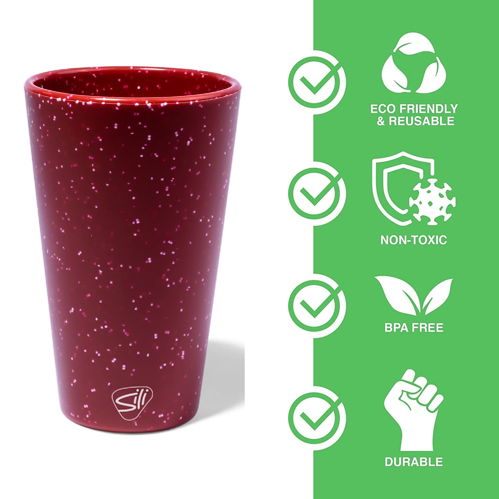 Silipint: Silicone Pint Glasses: 2 Pack Speckled Red - 16oz Unbreakable Cups, Flexible, Sustainable, Hot/Cold, Non-Slip Easy Grip