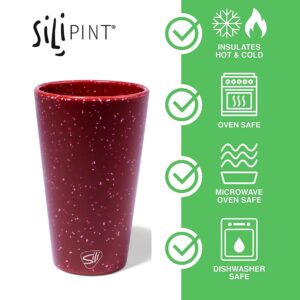 Silipint: Silicone Pint Glasses: 2 Pack Speckled Red - 16oz Unbreakable Cups, Flexible, Sustainable, Hot/Cold, Non-Slip Easy Grip