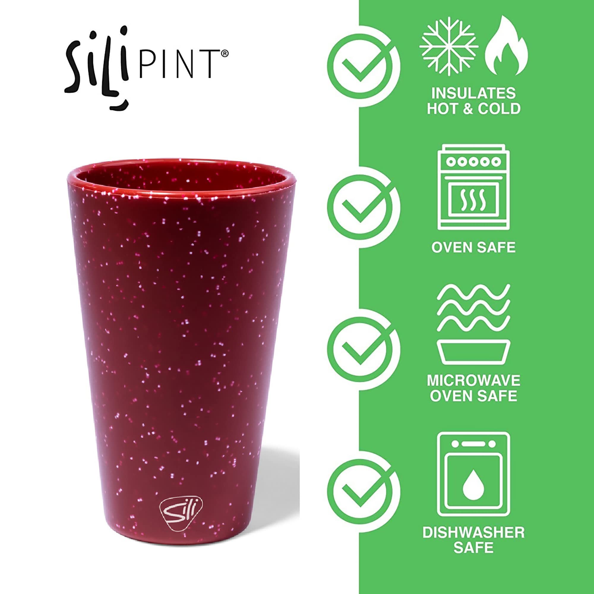 Silipint: Silicone Pint Glasses: 2 Pack Speckled Red - 16oz Unbreakable Cups, Flexible, Sustainable, Hot/Cold, Non-Slip Easy Grip