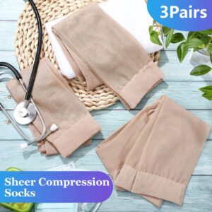 3 Pairs Sheer Compression Socks 20-30 mmHg Sheer Compression Stockings Graduated Compression Socks 20-30 mmHg Knee High Compression Socks for Women Swelling Edema (Nude, X-Large)