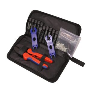 solar crimper tool kit for solar panel cable wire with 1pcs solar crimper and 5pairs solar connectors and 1pair solar connector spanner wrench, solar installation assembly tools