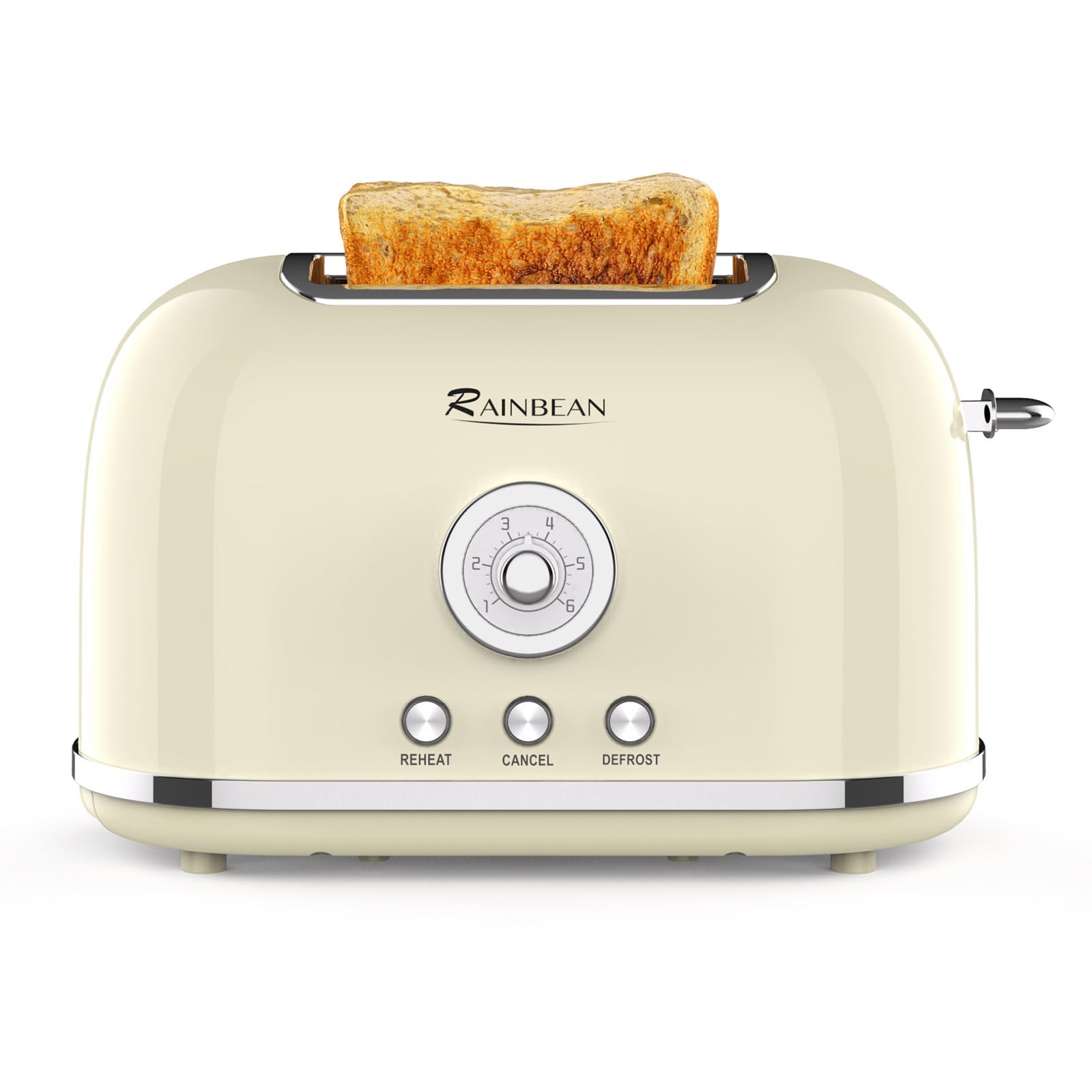 Toaster 2 Slice Retro Toaster Stainless Steel with 6 Bread Shade Settings and Bagel Cancel Defrost Reheat Function, Cute Bread Toaster with Extra Wide Slot and Removable Crumb Tray (Cream)