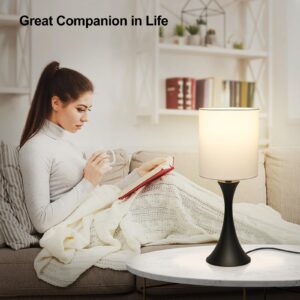 3-Way Dimmable Table Lamp, Touch Control Nightstand Lamp with Ocean Style Fabric Lampshade, Silver Modern Bedside Lamp for Bedrooms Living Room Children Room Nursery Play Room, LED Bulb Included