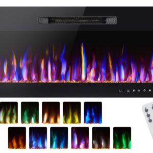 BETELNUT 40" Electric Fireplace Wall Mounted and Recessed w/144 Combination Colors & 5 Brightness,750/1500W Fireplace Heater w/Timer,Low Noise,Remote Control & Touch Screen,Log Set & Crystal Option