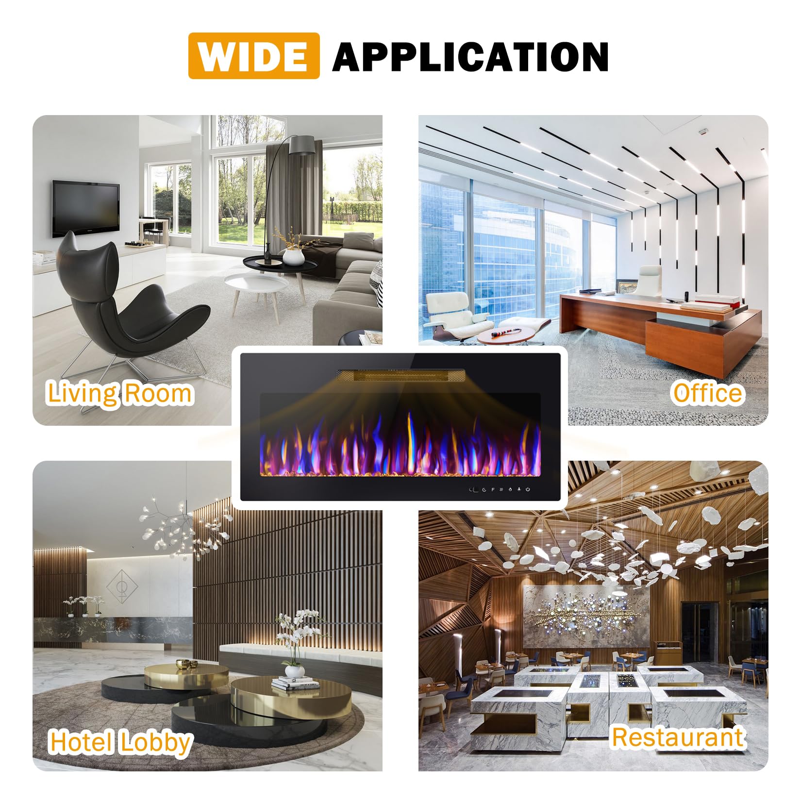 BETELNUT 40" Electric Fireplace Wall Mounted and Recessed w/144 Combination Colors & 5 Brightness,750/1500W Fireplace Heater w/Timer,Low Noise,Remote Control & Touch Screen,Log Set & Crystal Option