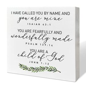 nursery desk wooden box sign decor, fearfully & wonderfully made, nursery scripture decor newborn baby kid children room desk bible verse religious decoration baby shower christian baptism gifts