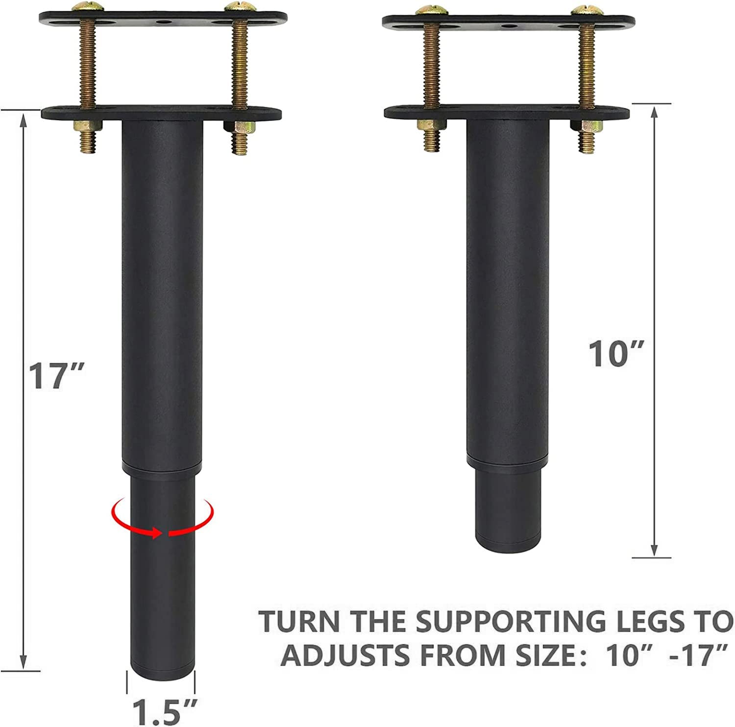 ironwork 2Pcs 10" to 17" Metal Adjustable Height Center Support Leg for Bed Frame, Bed and Sofa Furniture Cabinet Foot Legs Feet Support Heavy Duty, Platform Bed Frame Replacement Legs