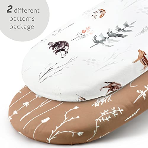 Stretch Ultra Soft Fitted Bassinet Sheet Set 2 Pack, Universal Fit for Bassinets Baby Cradle Moses Basket Oval Rectangle Mattress Safe and Snug, Stylish Pattren of Jungle Animals