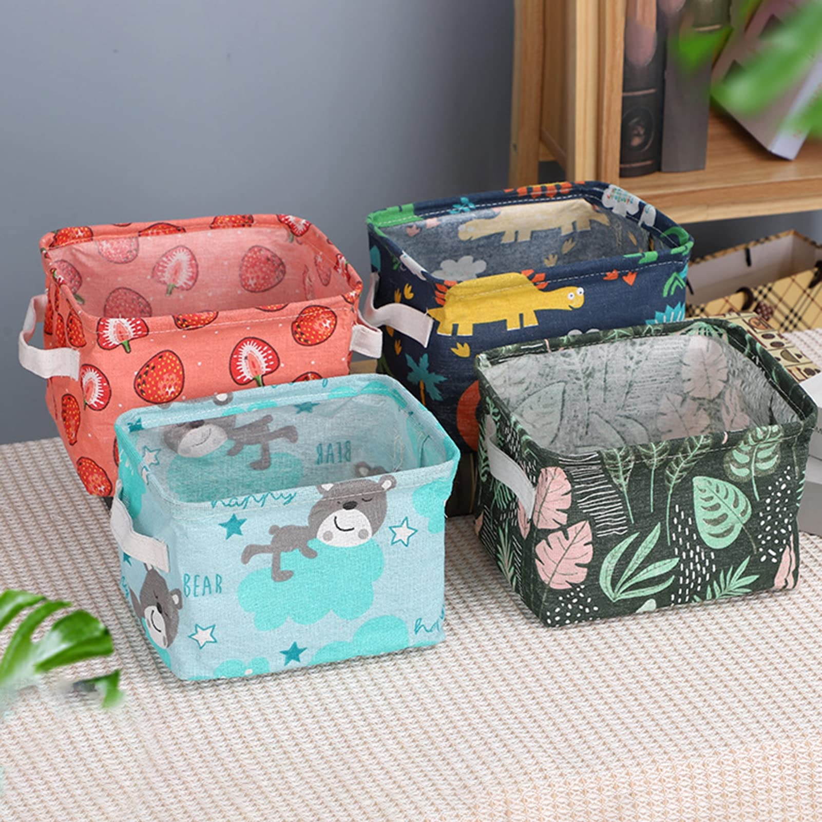 D-GROEE Storage Basket Cube, Cartoon Storage Bin Box Collapsible Clothes Toys Organizer Laundry Basket for Shelves Closet Kids Nursery Bedroom Atrovirens