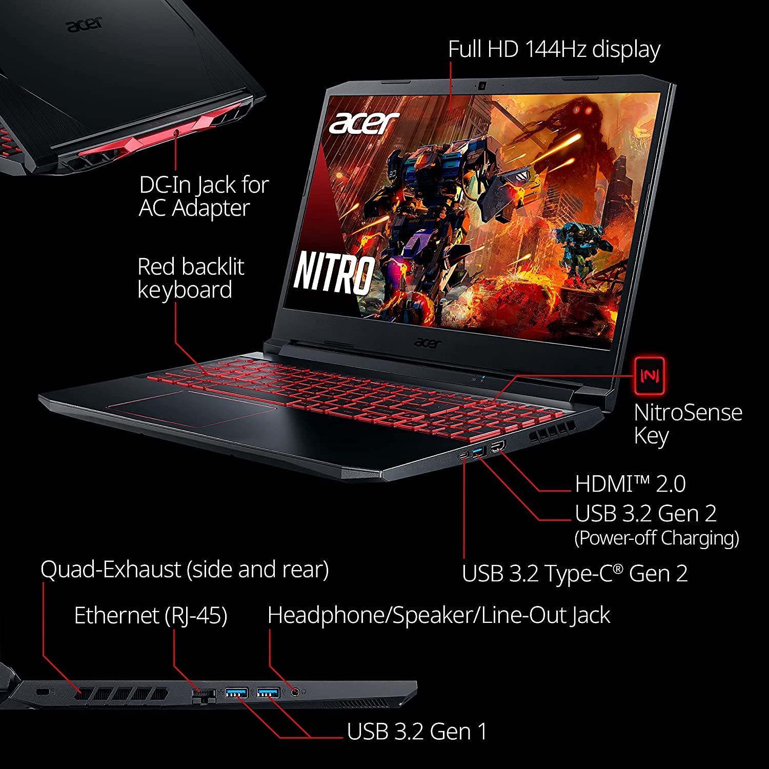 acer 2023 Nitro 5 Gaming Laptop 15.6" FHD 144Hz IPS Display Intel 4-Core i5-10300H 16GB DDR4 512GB NVMe SSD 1TB HDD NVIDIA GeForce RTX 3050TI WiFi AX USB-C HDMI2.0 Backlit Windows 10 w/RE USB Drive