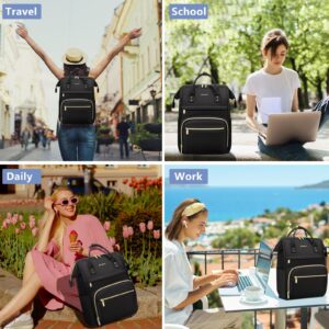 FOCDOD Laptop Backpack Travel Work Bag - 15.6 inch with Laptop Compartment Waterproof Professional Women Backpack Purse with USB Charger for College Teacher Nurse Business Women