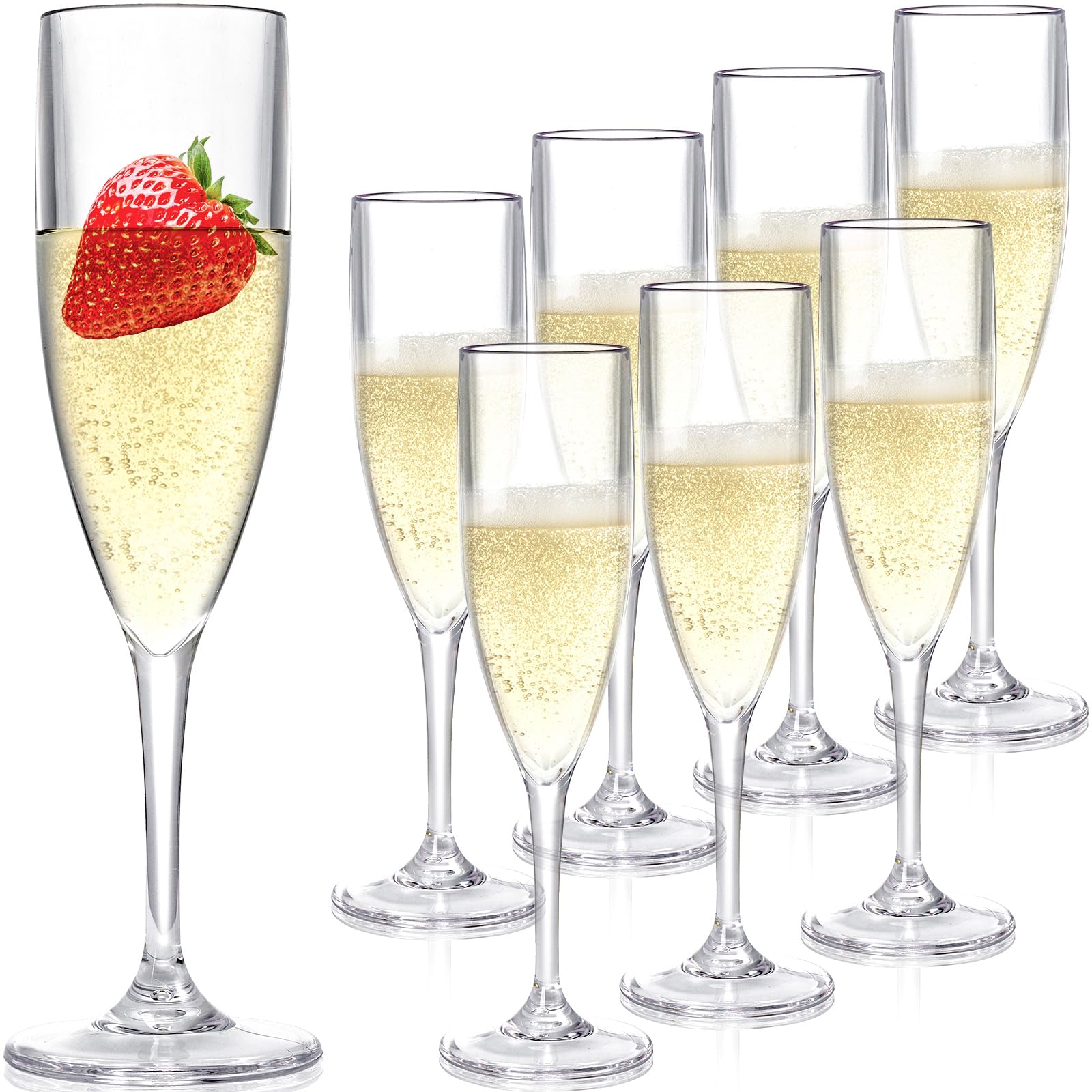 Elsjoy 8 Pack Acrylic Champagne Flutes, 6 Oz Stemmed Champagne Glasses Unbreakable Champagne Coupes, Reusable Champagne Toasting Cups for Wedding, Party, Bar