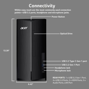 acer 2023 Aspire TC-1760 Desktop PC Intel 12th Gen 6-Core i5-12400 16GB RAM 512GB PCIe SSD 1TB HDD NVIDIA GTX 1660 Super GDDR6 6GB HDMI DP DVI-D USB-C WiFi AC BT RJ-45 Windows 11 Pro w/RE USB Drive