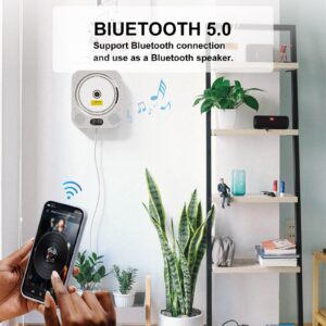 CD Player Kpop Wired with Bluetooth Speakers,Wall/Desk CD Players for Home,Stereo Music Player for Kids/Seniors with Boombox,FM Radio with Remote Control,Support LED/Copy/Alarm Clock/USB/TF/AUX-White