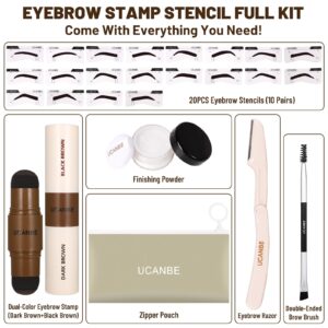 UCANBE 25PCS Eyebrow Stamp Stencil Kit With Dual-Color Eyebrow Stamp Pomade,20 Reusable Eyebrow Stencils,Finising Powder,Brush,Eyebrow Razor,Zipper Pouch,Waterproof Eye Brow Stamping and Shaping Kit04