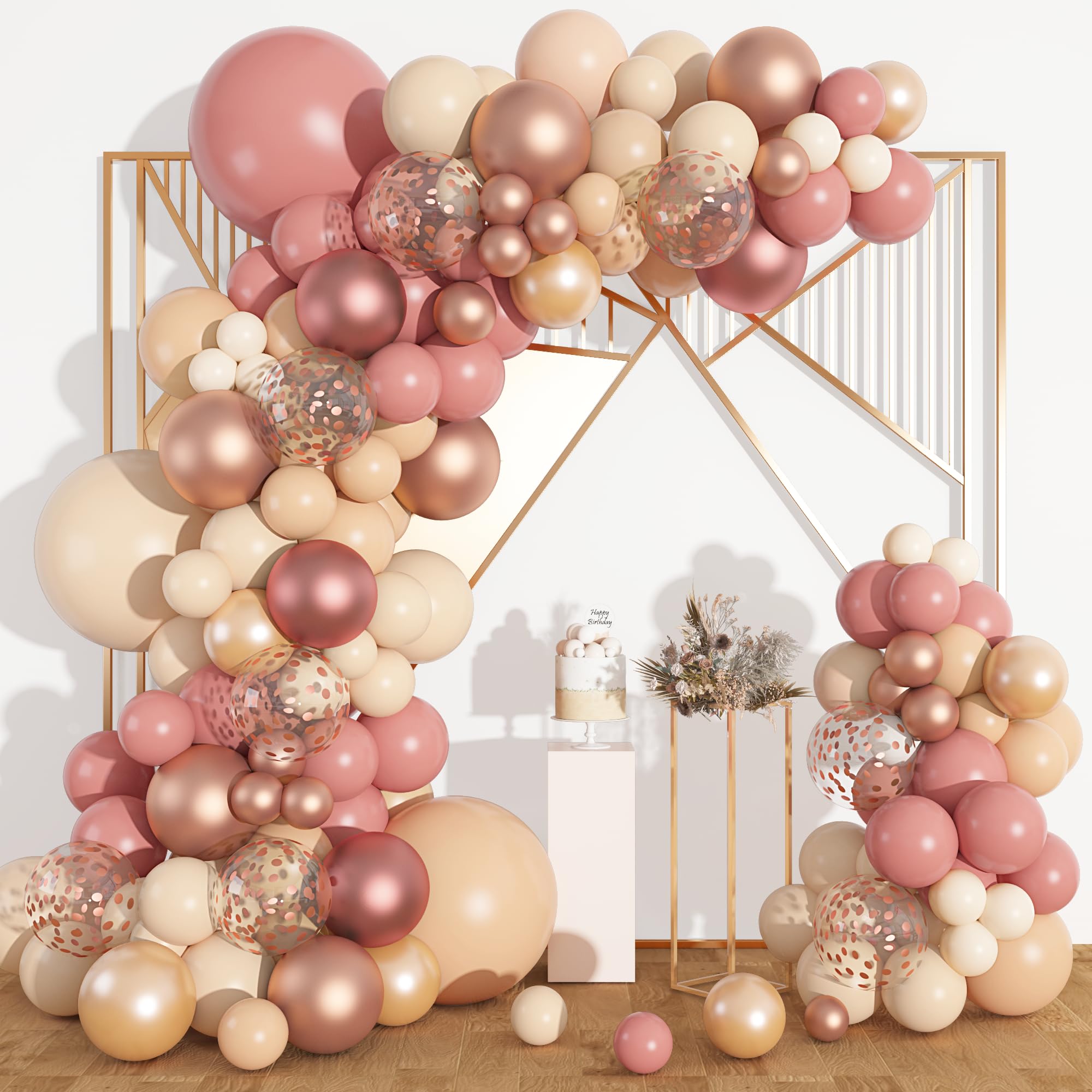 170Pcs Blush Dusty Rose Pink Balloons Garland Arch Kit, Boho Peach Rose Gold Neutral Confetti Balloons for Girls Women Bridal Baby Shower Valentines Wedding Engagement Birthday Party Decorations