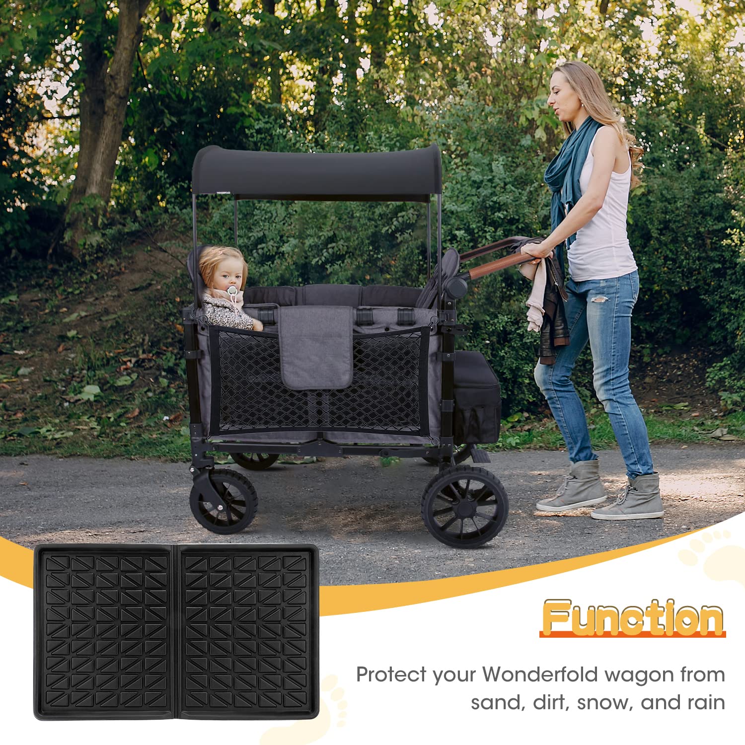 All Weather Floor Mat for Wonderfold W4 - Compatible with Wonderfold Stroller Wagons, Made from TPE to Protect Wagon from Sand, Dirt, and Water Heavy Duty Sturdy Durable, Black，33.5"x20.5"x0.75"