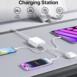 SOOPII 25W USB Charger, Charging Station with 4 USB Ports with 5ft Power Cord for Multiple Device, Wall Charger for iPhone 14, Galaxy, IPad,Tablets and Smartphones.…