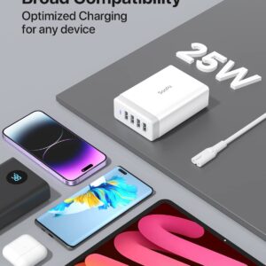 SOOPII 25W USB Charger, Charging Station with 4 USB Ports with 5ft Power Cord for Multiple Device, Wall Charger for iPhone 14, Galaxy, IPad,Tablets and Smartphones.…