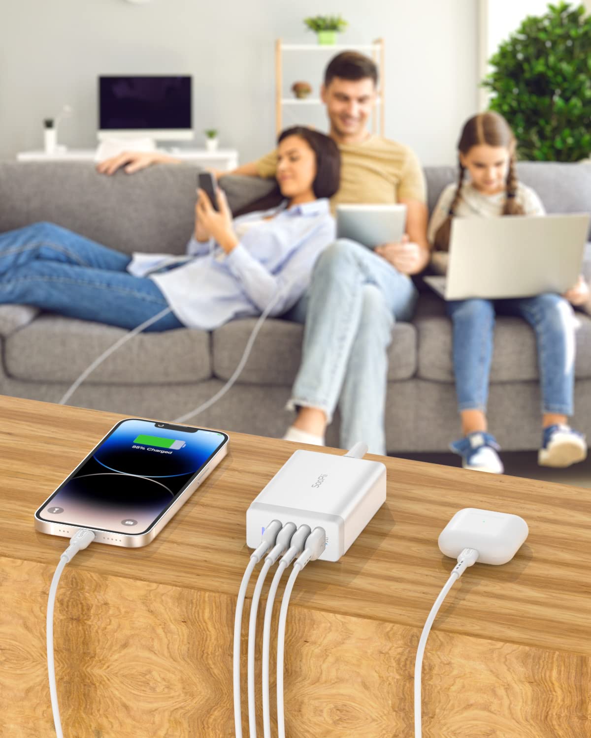 SOOPII 25W USB Charger, Charging Station with 4 USB Ports with 5ft Power Cord for Multiple Device, Wall Charger for iPhone 14, Galaxy, IPad,Tablets and Smartphones.…