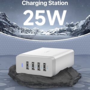 SOOPII 25W USB Charger, Charging Station with 4 USB Ports with 5ft Power Cord for Multiple Device, Wall Charger for iPhone 14, Galaxy, IPad,Tablets and Smartphones.…