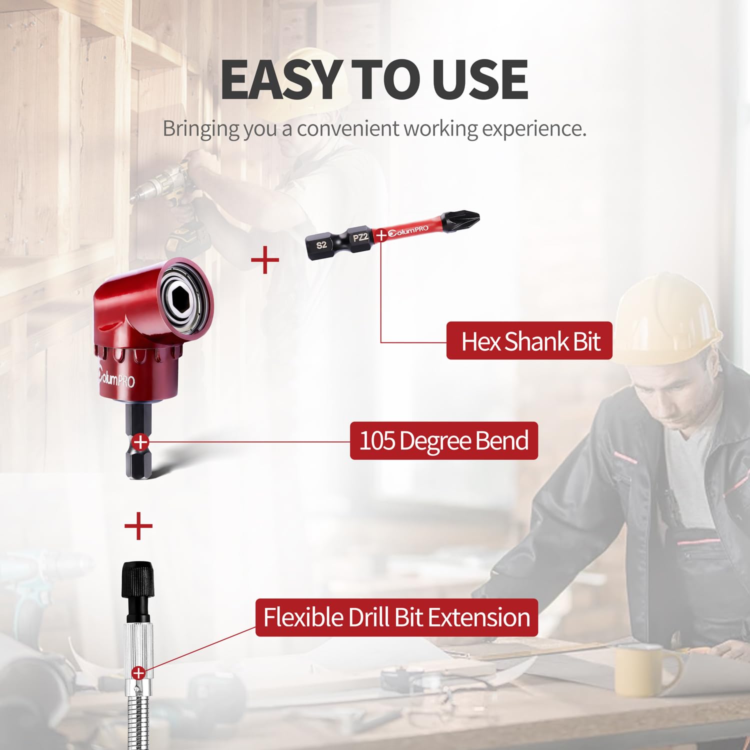 ColumPRO Hex Shank Screwdriver Quick Flexible Drill Bit Extension with Magnetic Right angle Drill Adapter,11.5" Long Flexible Drill Bit Extension