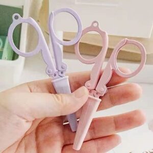 5Pcs Pastel Mini Folding Scissors with Safety Cap Small Telescopic Stainless Steel Scissors Portable Pokect Little Travel Scissors Kids Shears Tiny Cutter for Cutting, Scrapbooking, Crafting, Sewing