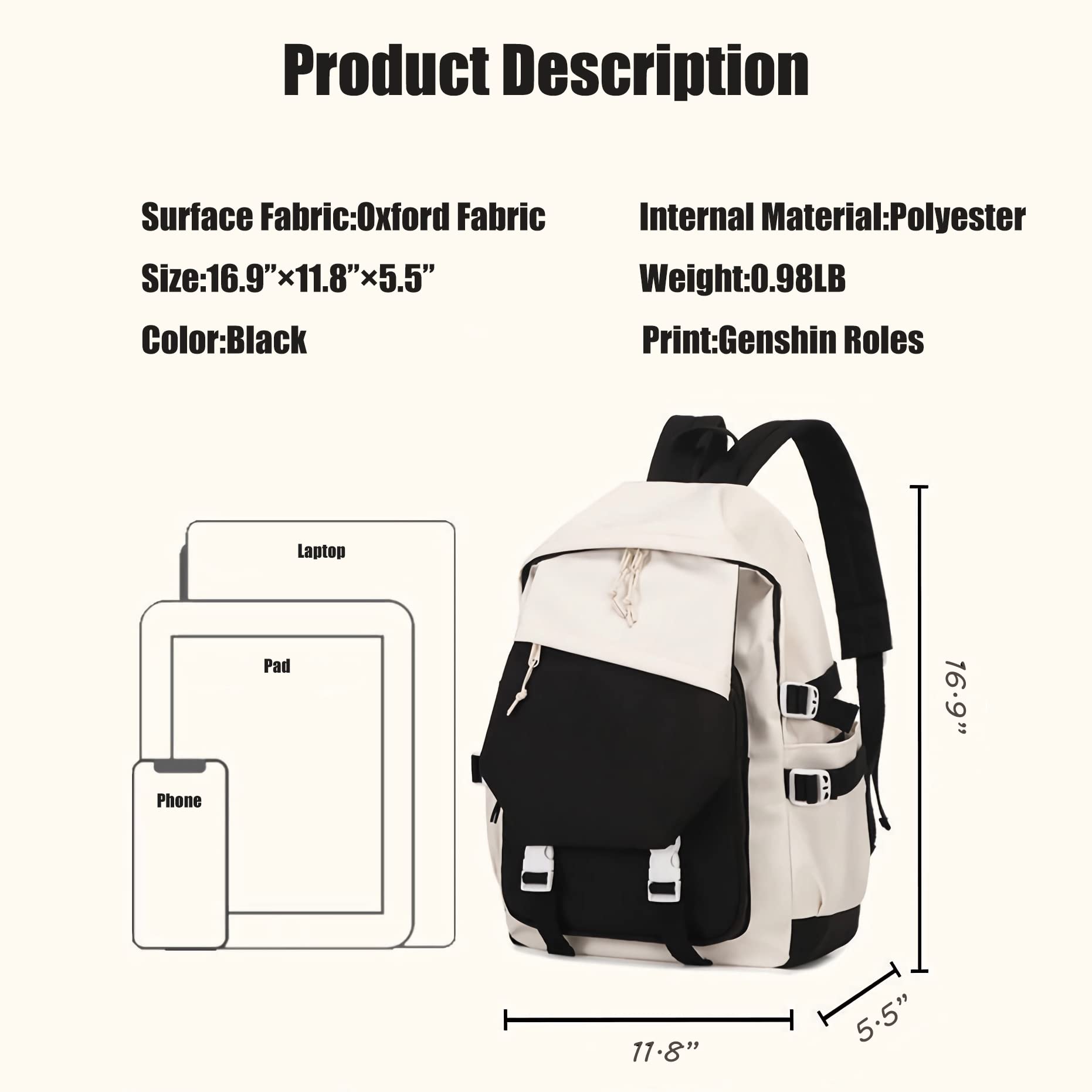 Dalicoter Genshin Impact Backpack Albedo Anime Laptop Bookbag Student Backpack 3D Print School Bags Travel Backpack With Gift