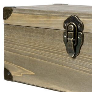 MyGift Vintage Gray Brown Wood Retro Audio Cassette Tape Storage Box with Antique Brass Tone Metal Latch and Brackets, 4 Compartments Hold up to 32 Tapes