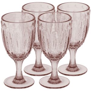 elle decor set of 4 wine goblets | pink colored glassware set | colored wine glasses | vintage glassware sets | water goblets for party, wedding, & daily use | wine glass - 10 oz