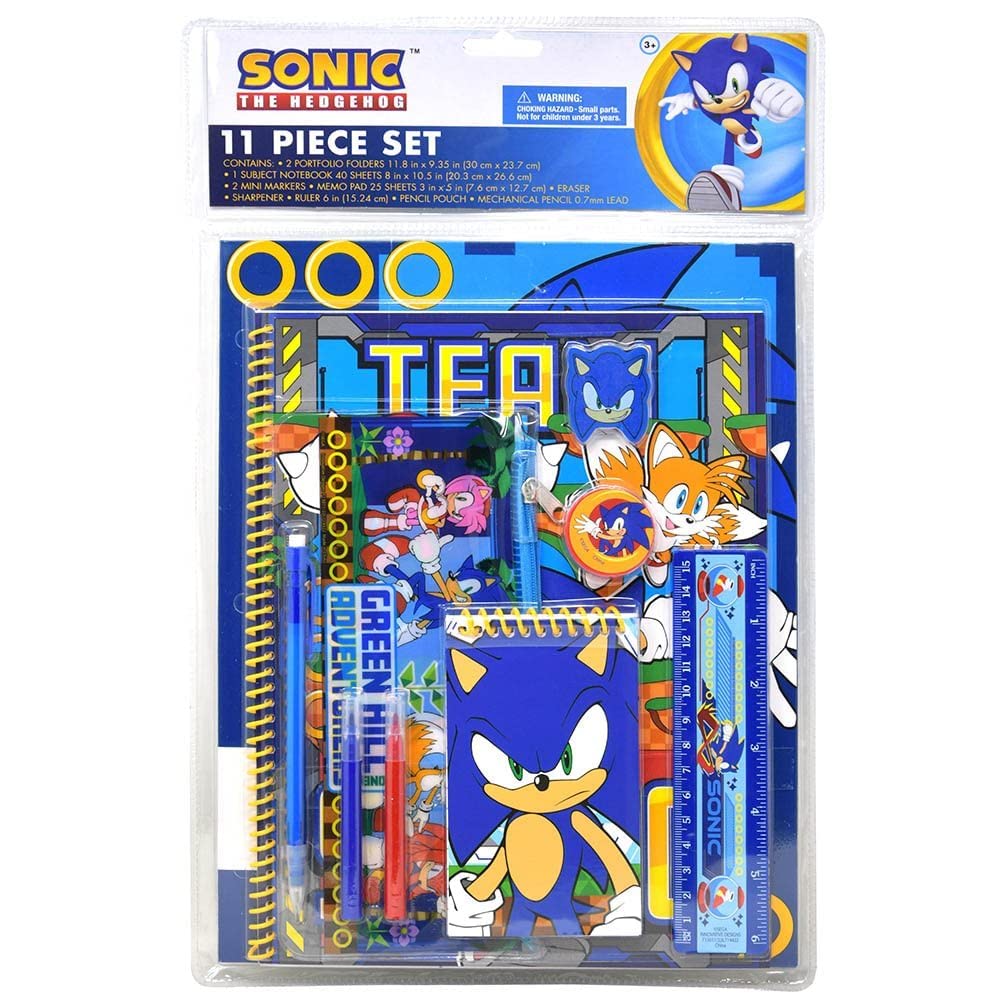 Sonic The Hedgehog School Supplies Value Pack for Kids - 13 Pc Bundle with Sonic Folders, Notebook, and Stickers for Boys and Girls | Sonic Back to School Supplies