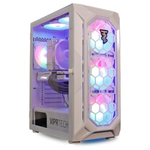 viprtech ghost 2.0 gaming pc - amd ryzen 5 5600g (12-lcore 4.4ghz), rtx 3060 12gb, 32gb ddr4 3200, 1tb nvme ssd, 600w gold psu, vr-ready, streaming, rgb, win 11, warranty, white desktop computer