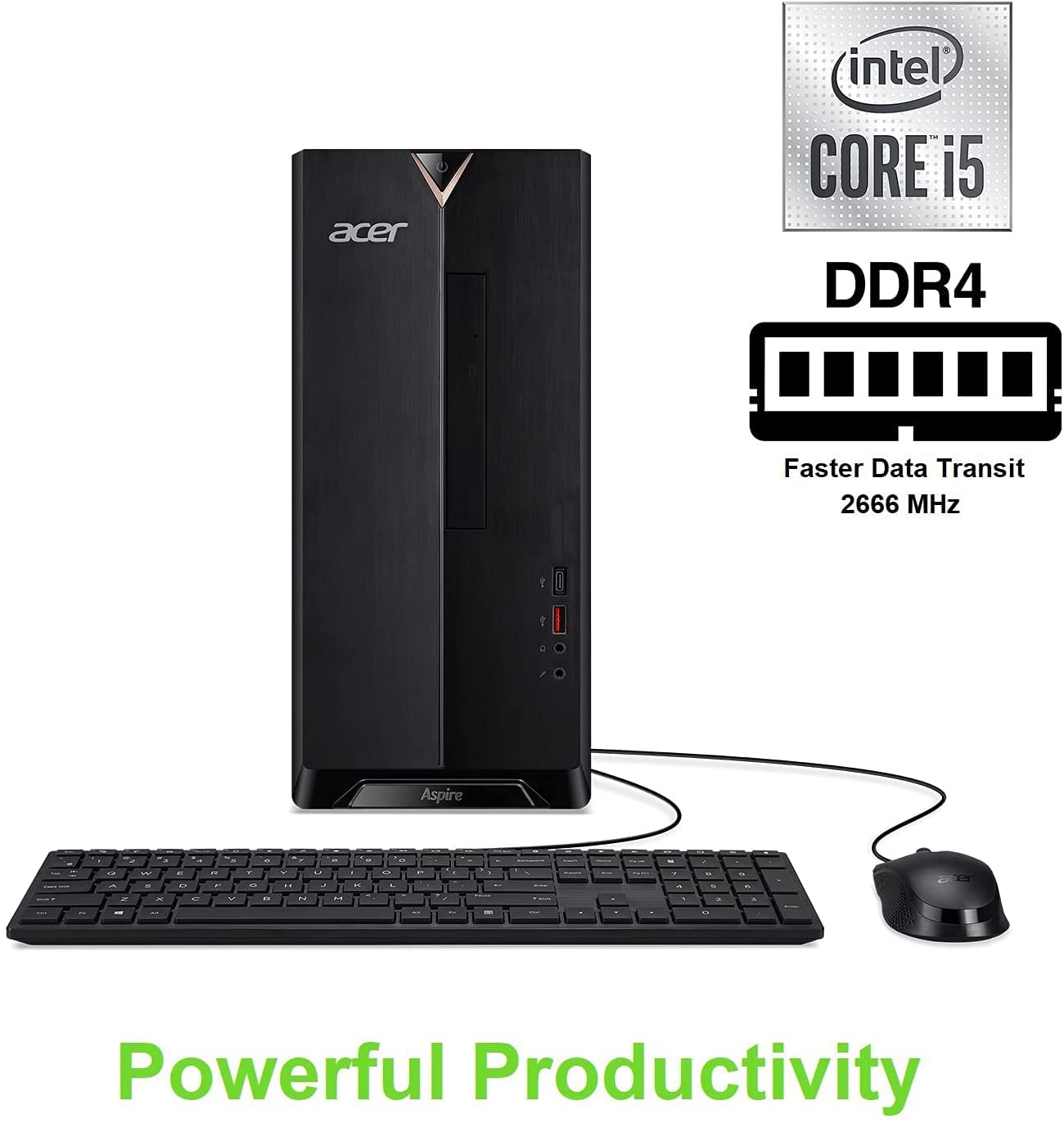 acer 2023 Newest Aspire TC-1660 Desktop PC Intel 10th Gen 6-Core i5-10400 12GB DDR4 512GB NVMe SSD Intel UHD Graphics WiFi AX BT5.2 USB C HDMI RJ45 8X DVD-RW Windows 11 Pro w/RE Accessories