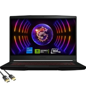 msi gf63 thin gaming laptop, 15.6" fhd ips 144hz, 12th gen intel 10-core i7-12650h, geforce rtx 4050, 32gb ddr4, 2tb pcie ssd, backlit, rj45, usb-c, wifi 6, win 11, free hdmi 2.1 cable