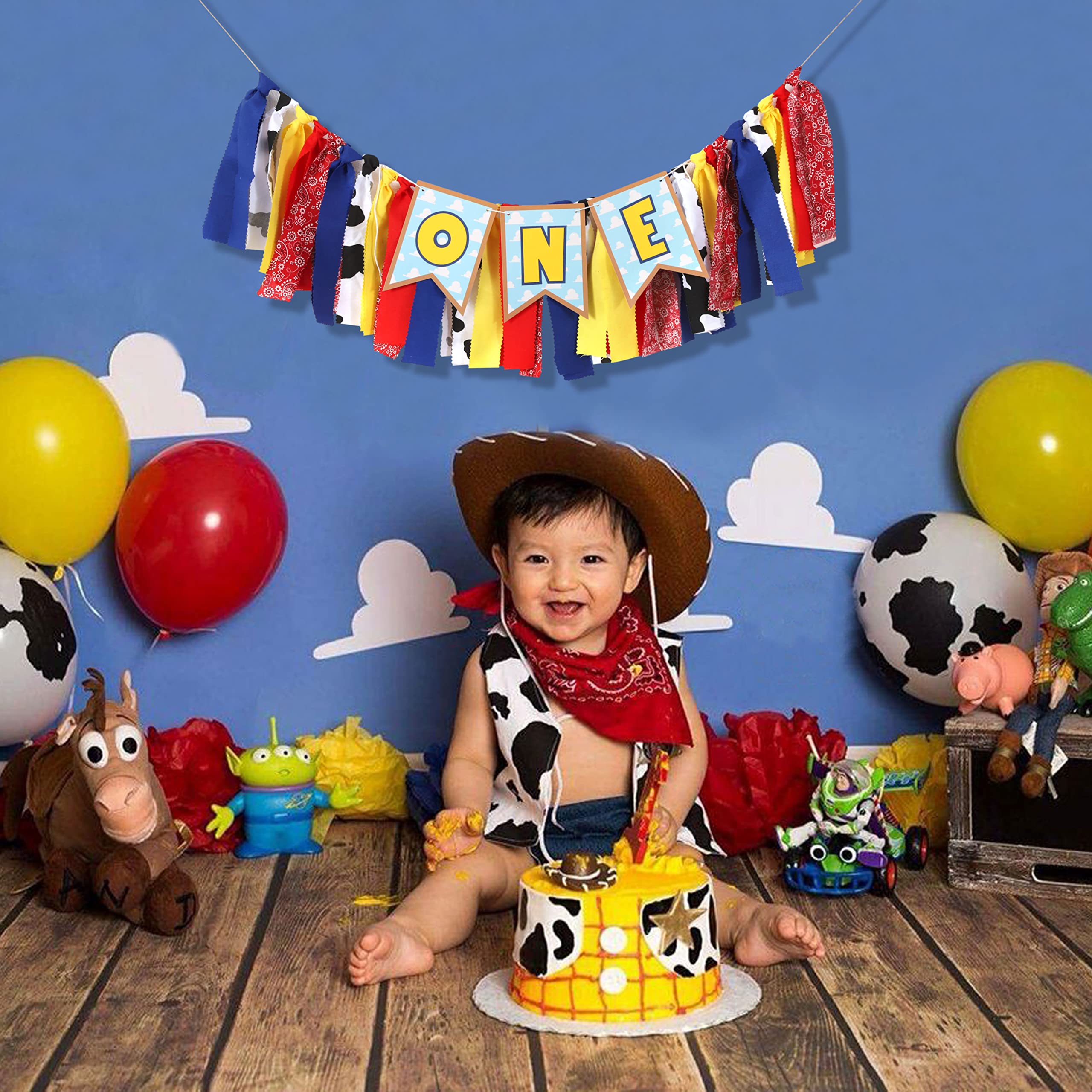 Toy Theme 1st Birthday Banner - Toy Inspiration Story's 1st Birthday High Chair Banner,Western Party Decorations, West Cowboy Banner,High Chair Banner,Baby Boy Photo Booth Props,Fabric Garland