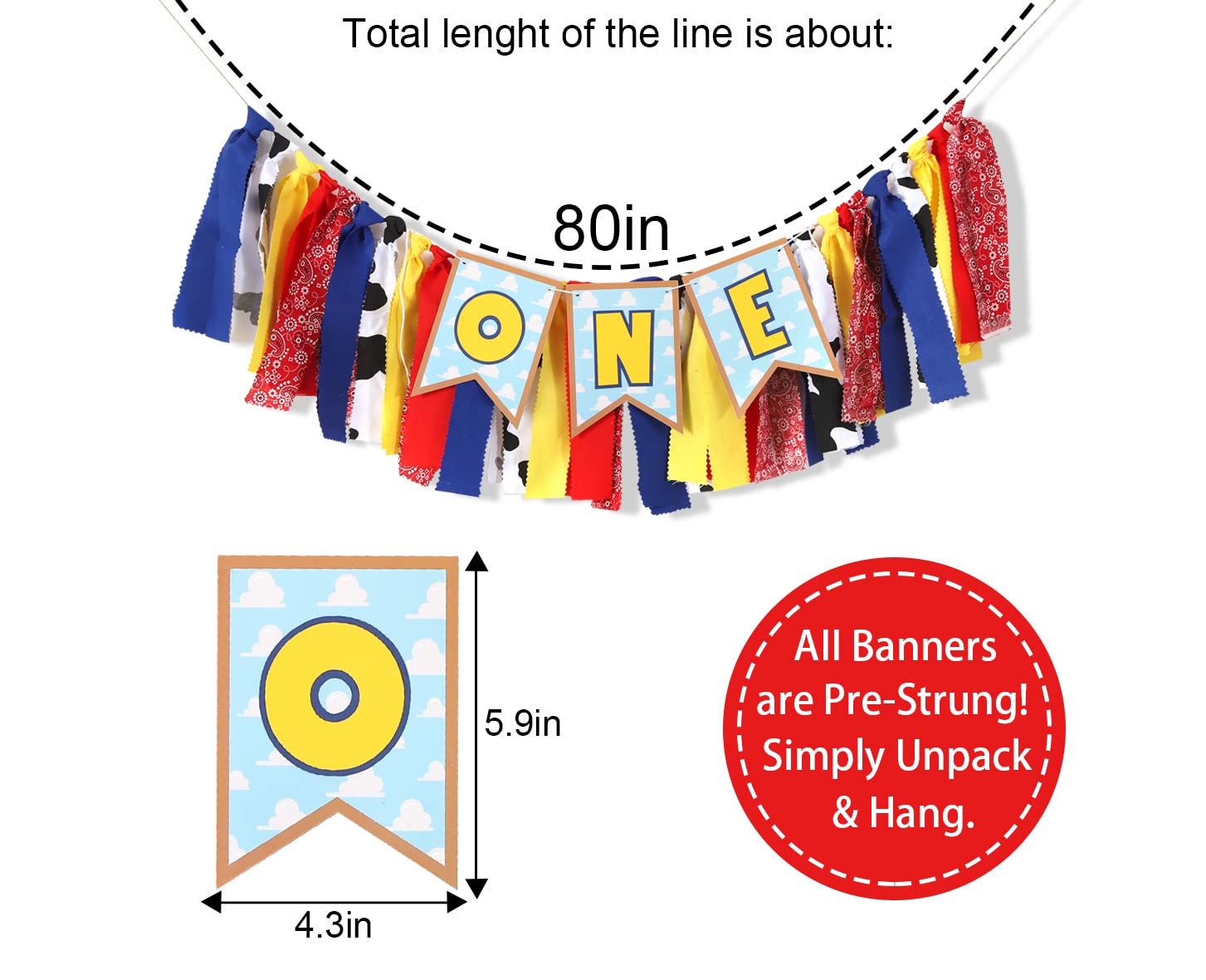 Toy Theme 1st Birthday Banner - Toy Inspiration Story's 1st Birthday High Chair Banner,Western Party Decorations, West Cowboy Banner,High Chair Banner,Baby Boy Photo Booth Props,Fabric Garland