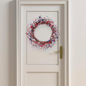 LLZLL 20Inch Patriotic Wreaths for Front Door 4th of July Handmade Red White and Blue Berry Wreath Fourth of July Memorial Day Independence Day Patriotic Wreath for Front Door Decorations