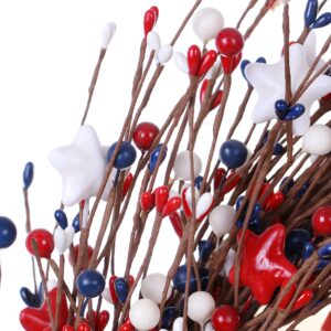 LLZLL 20Inch Patriotic Wreaths for Front Door 4th of July Handmade Red White and Blue Berry Wreath Fourth of July Memorial Day Independence Day Patriotic Wreath for Front Door Decorations