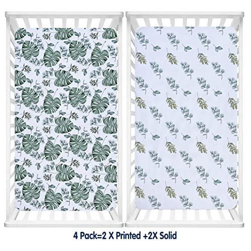 AMROSE 4 Pack Heavenly Soft Crib Sheets for Baby Girls Boys, 28'' X 52'' Fitted Crib Sheets for Crib and Toddler Mattress, Silk Touch Gentle Breathable Microfiber, Leaf