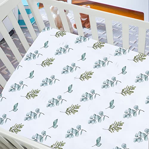 AMROSE 4 Pack Heavenly Soft Crib Sheets for Baby Girls Boys, 28'' X 52'' Fitted Crib Sheets for Crib and Toddler Mattress, Silk Touch Gentle Breathable Microfiber, Leaf