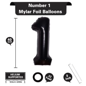 40 Inch Giant Black Number 1 Balloon, Helium Mylar Foil Number Balloons for Birthday Party, 1st Birthday Decorations for Kids, Anniversary Party Decorations Supplies (Black Number 1)