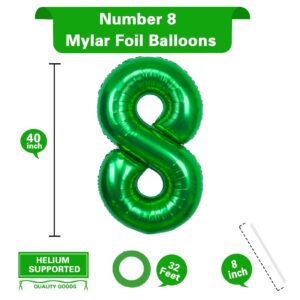 40 Inch Giant Green Number 8 Balloon, Helium Mylar Foil Number Balloons for Birthday Party, 8th Birthday Decorations for Kids, Anniversary Party Decorations Supplies (Green Number 8)