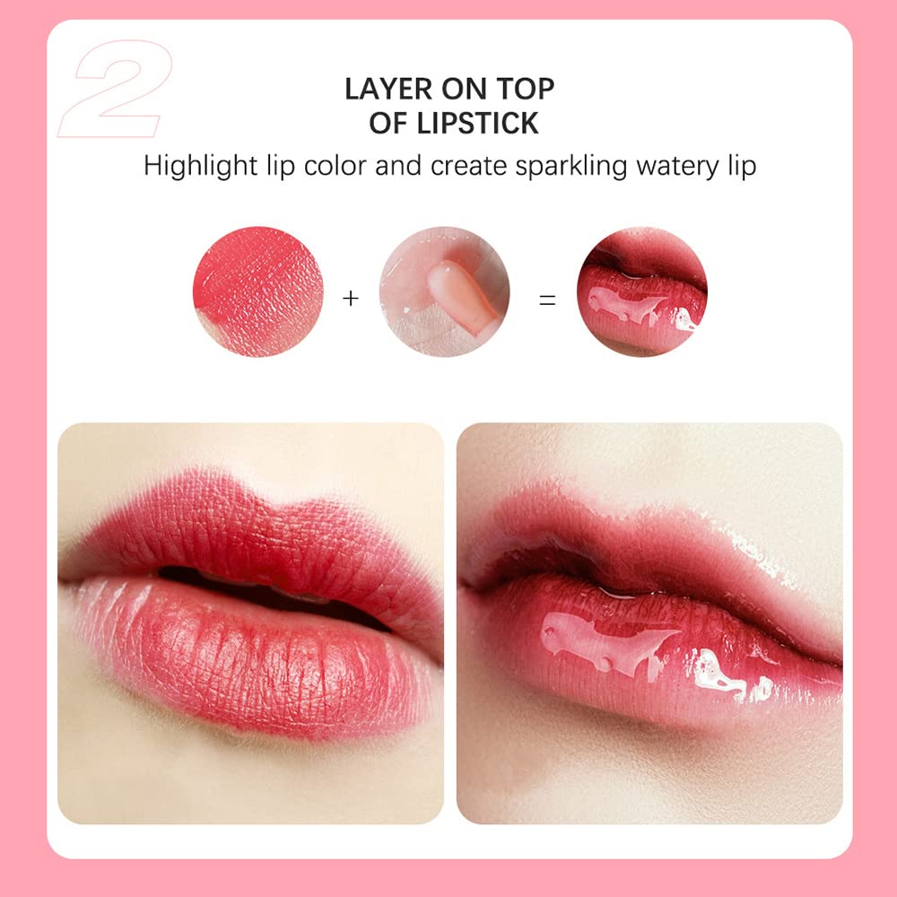 3Pcs Plumping Lip Oil, Hydrating Lip Gloss Tinted Lip Balm Lip Care Transparent Toot Lip Oil, Long Lasting Nourishing Lip Glow Oil Non-sticky Glitter Shine Primer Lip Tint (Pink+Rosewood +Cherry Red)